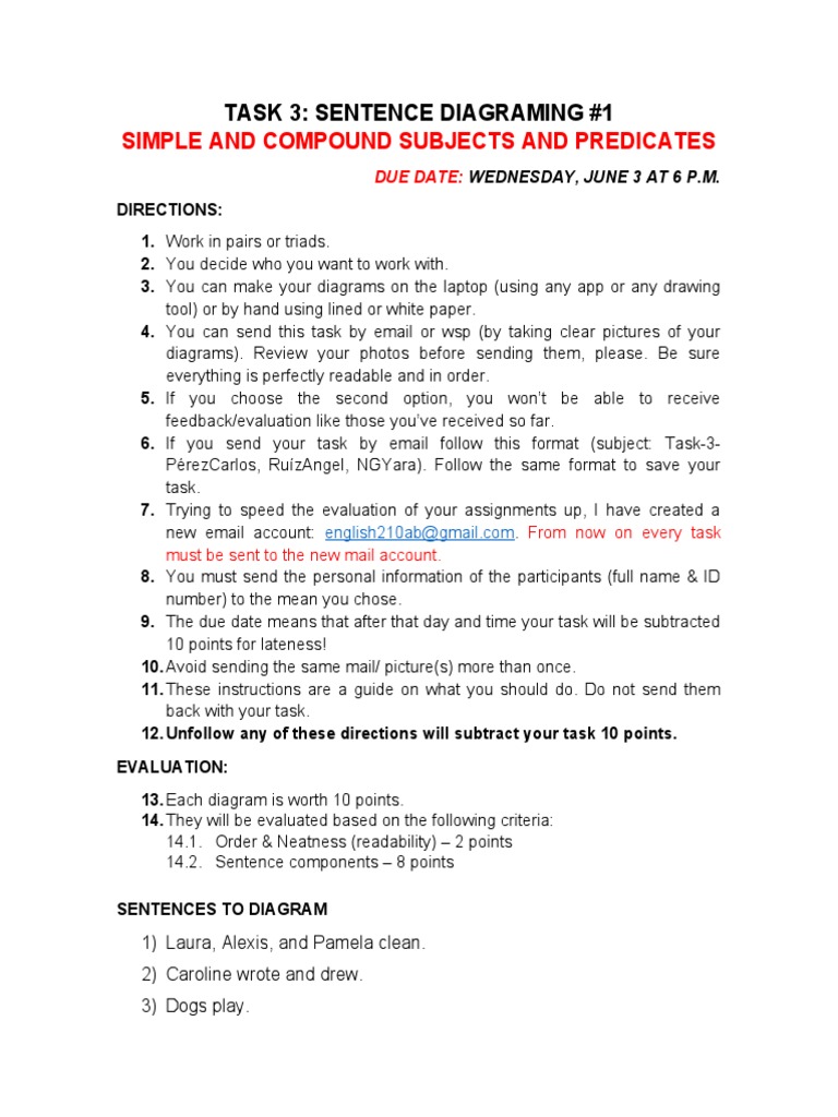 Sentence Diagramming Task Instructions | PDF | Teaching Methods & Materials