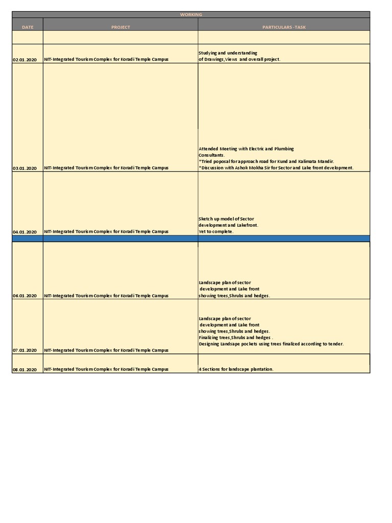 Working Particulars - Task Project Date | PDF