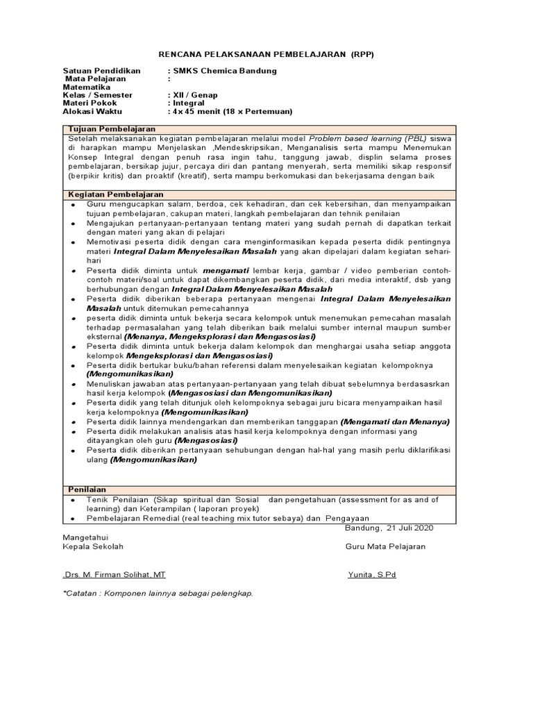 RPP Integral | PDF | Karier & Perkembangan