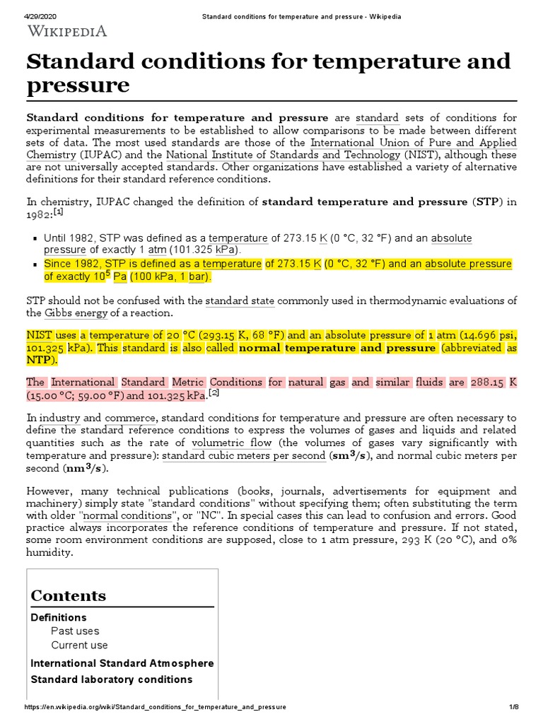 Standard Conditions For Temperature and Pressure - Wikipedia | Download ...