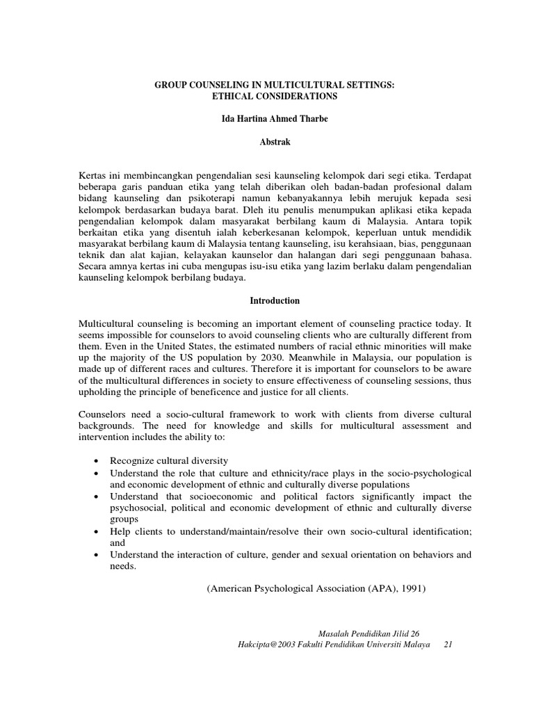 Group Conseling in Multicultural Settings - Ethical Considerations ...