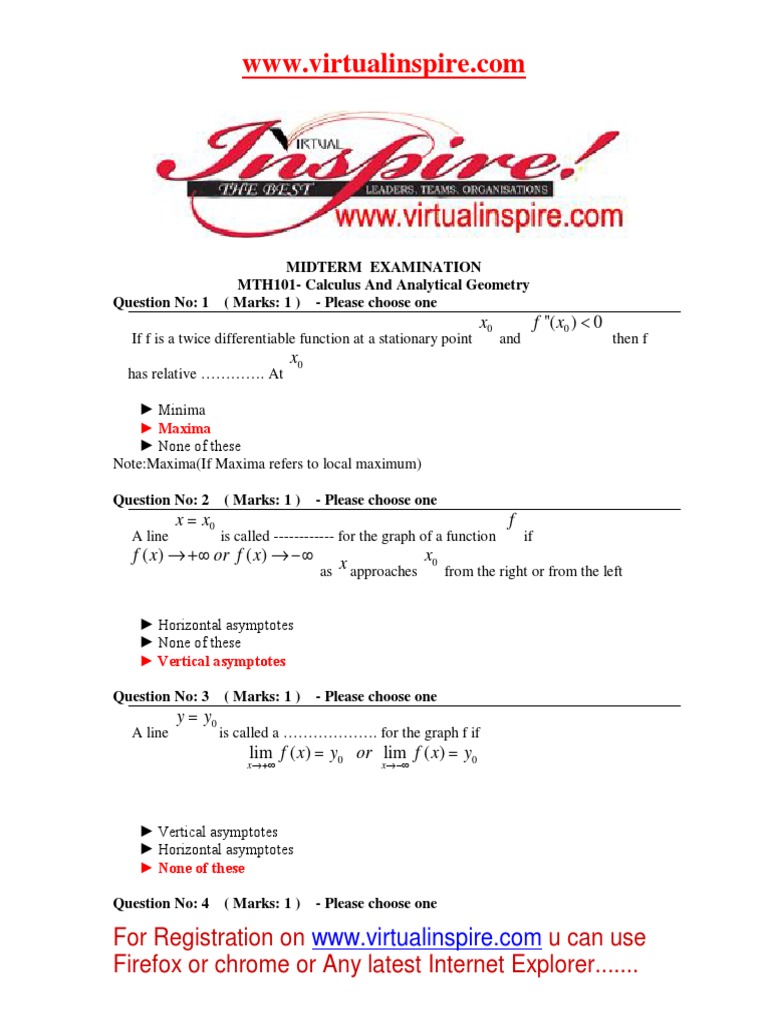 MTH101 - MidTerm - Solved - Paper 2 | PDF | Trigonometric Functions | Differential Calculus
