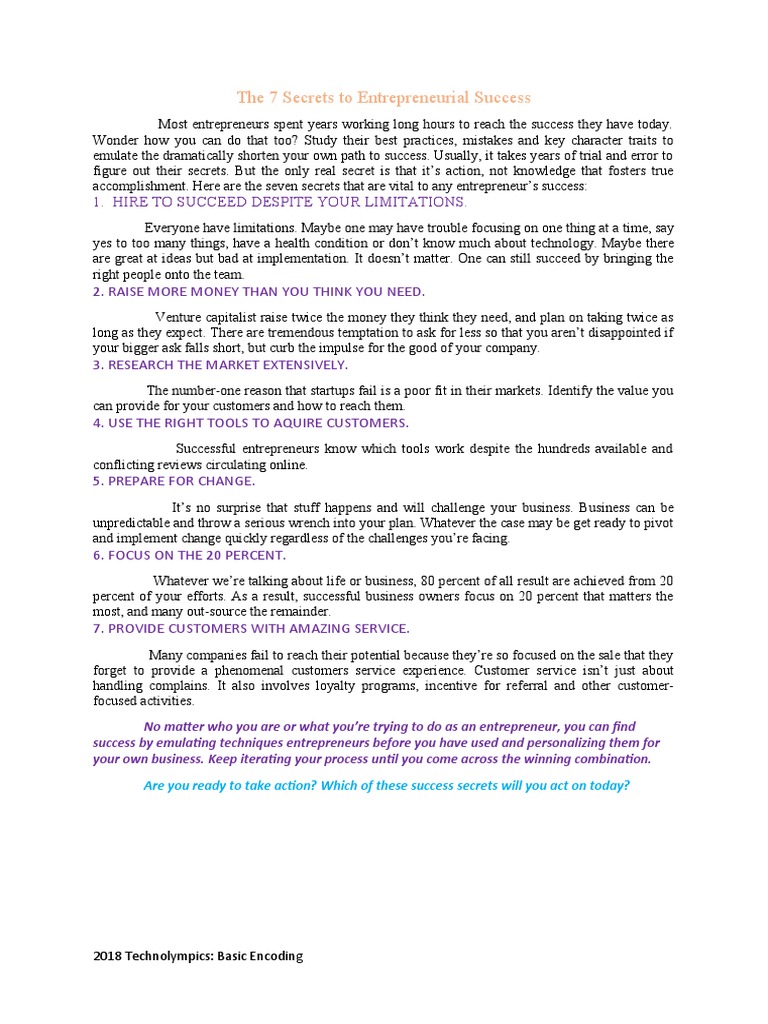 The 7 Secrets To Entrepreneurial Success | PDF | Entrepreneurship ...