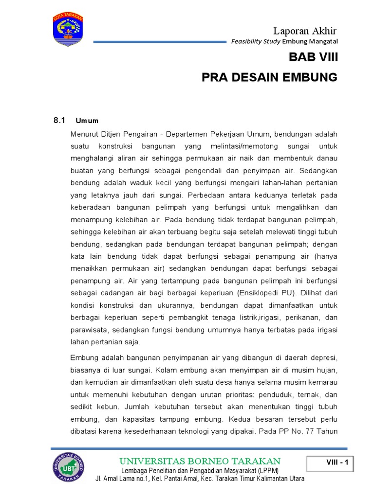 BAB VIII Pra Desain Embung (Mangatal) | PDF