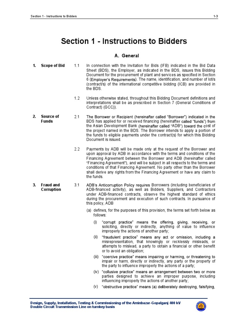 Section 1 - Instructions To Bidders: A. General | PDF | Procurement | Asian Development Bank