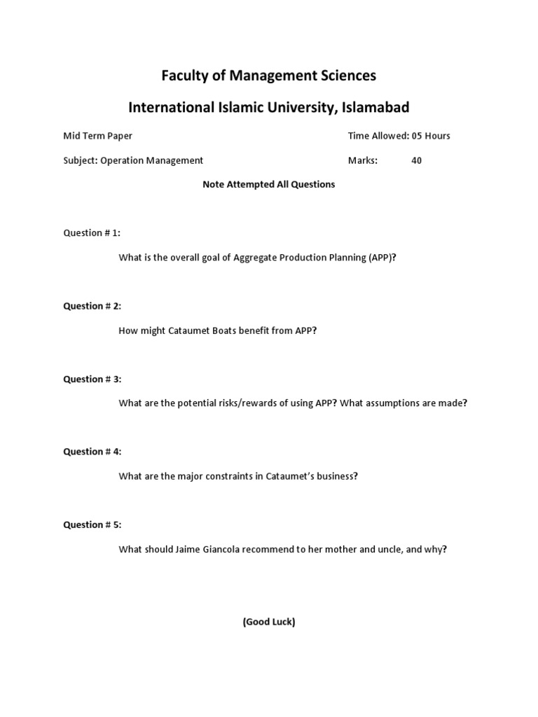 Operation Management BBAITM-29 Mid Term Paper PDF | PDF