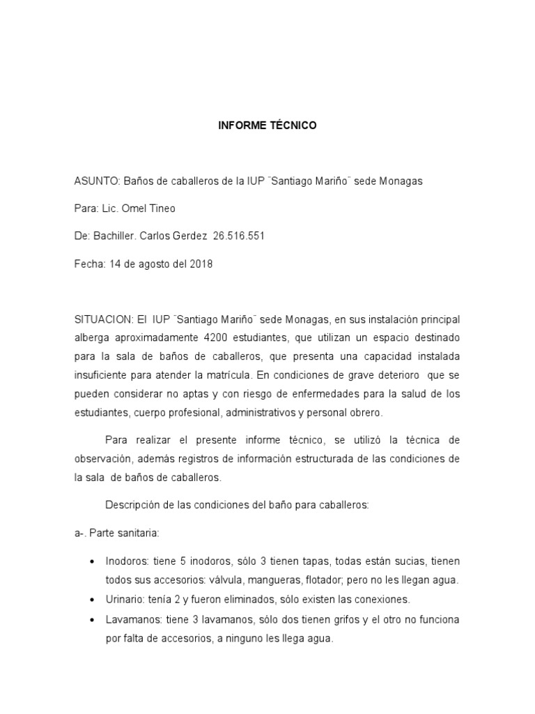 Informe Tecnico | PDF | Baño | Bienestar