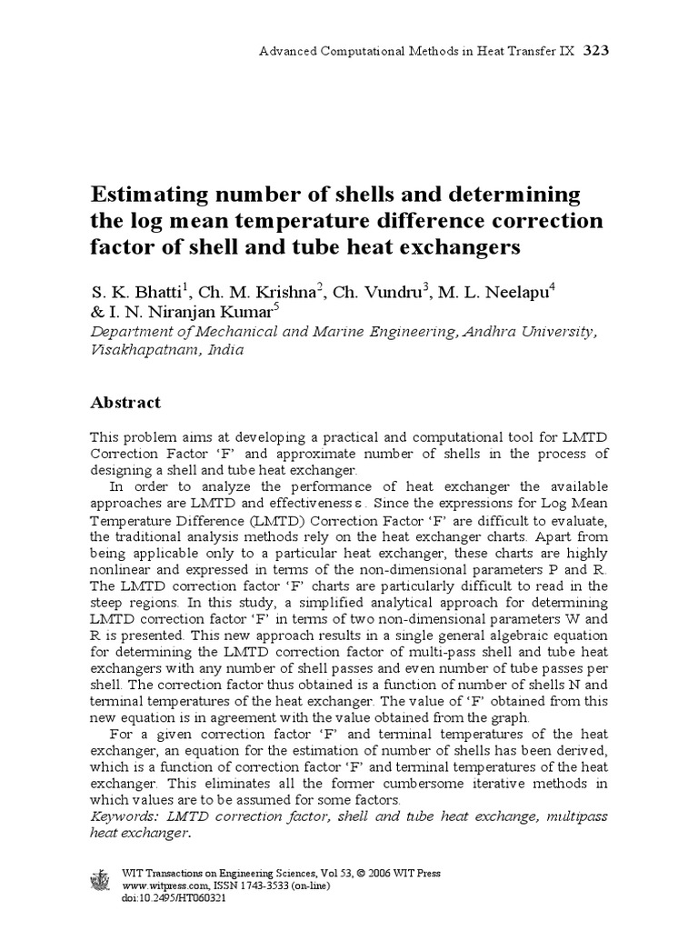 Estimating Number of Shells and Determining The Log Mean Temperature ...