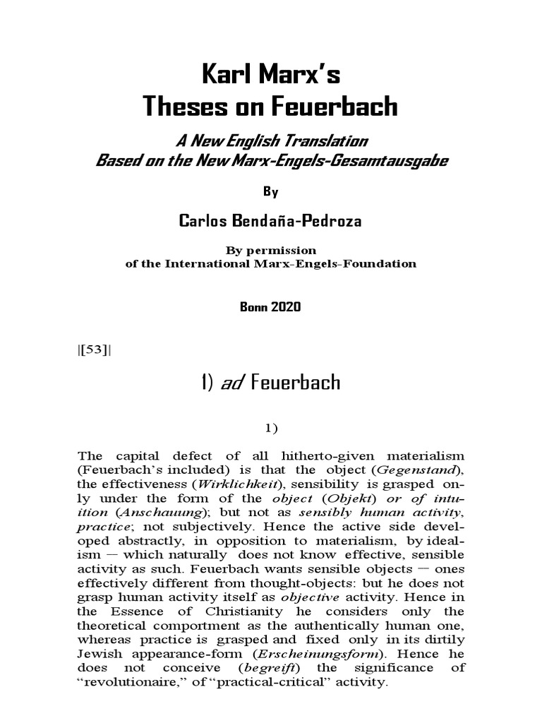 Karl Marx's Theses On Feuerbach. A New English Translation Based On The ...