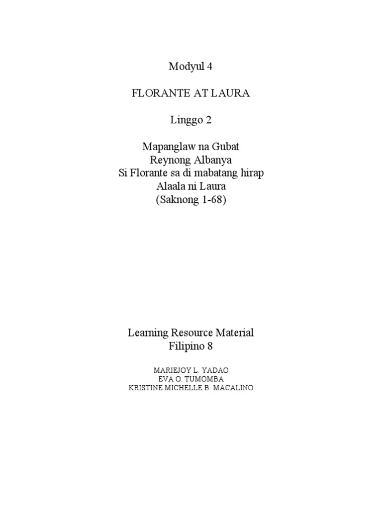 Florante at Laura Module 4 Linggo 2 | PDF
