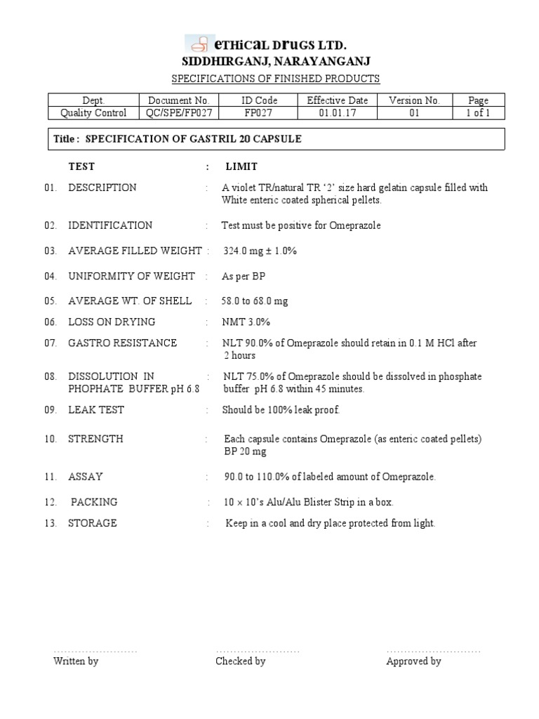 QC Guide for Gastril 20 Capsule | PDF | Buffer Solution | Solution