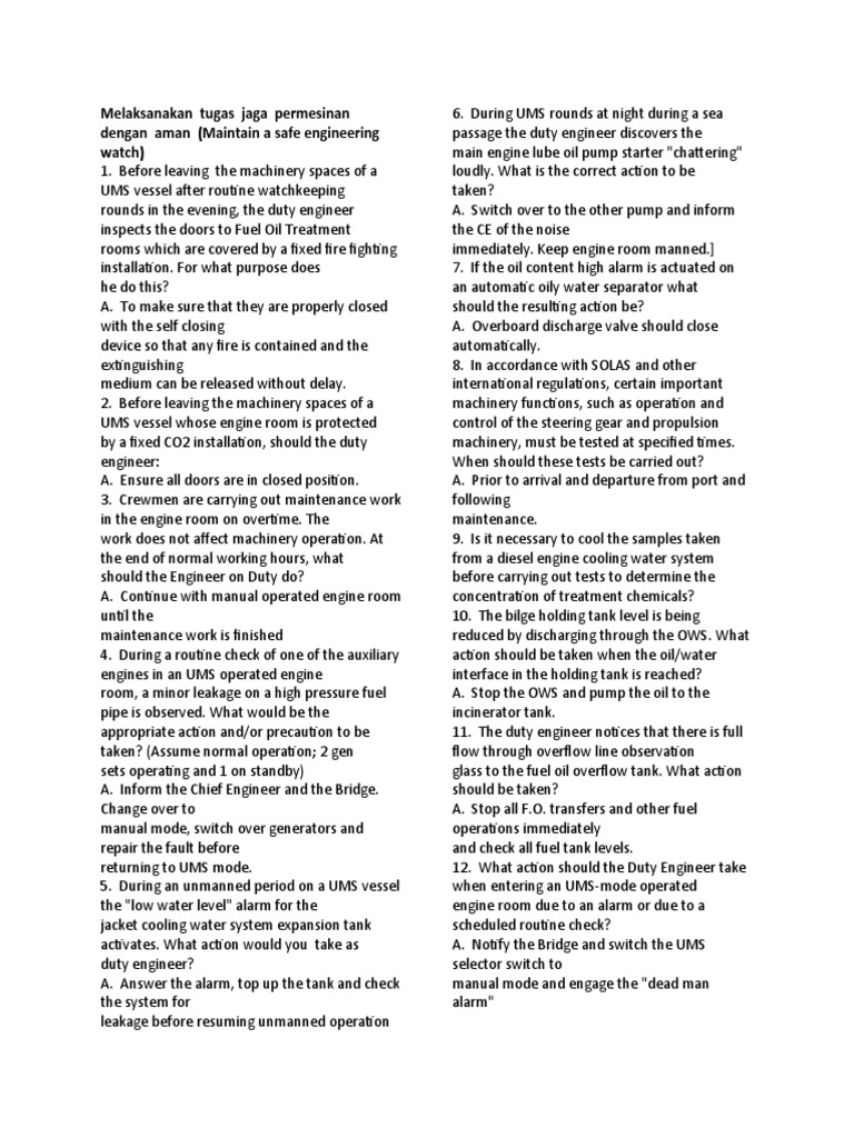 Engine Room Watch Duties and Procedures | PDF | Internal Combustion ...