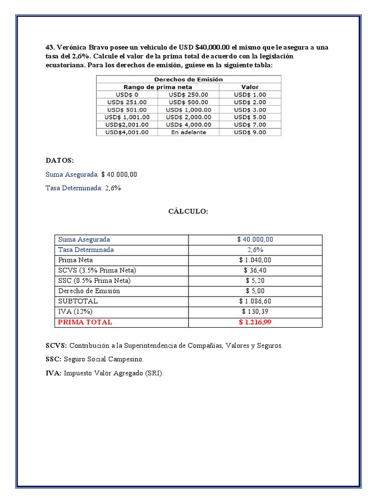 Seguros Ejercicio 43 | PDF