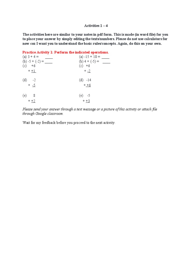 Practice Activity 1: Perform The Indicated Operations | PDF | Computing ...