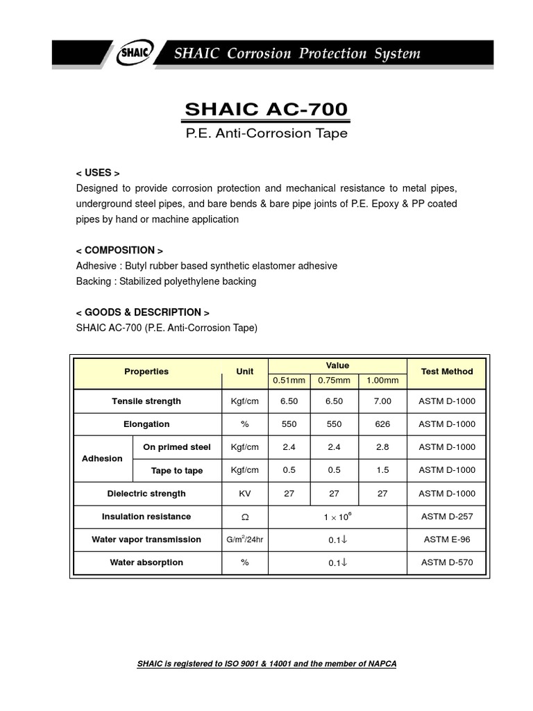 SHAIC AC-700: P.E. Anti-Corrosion Tape | PDF
