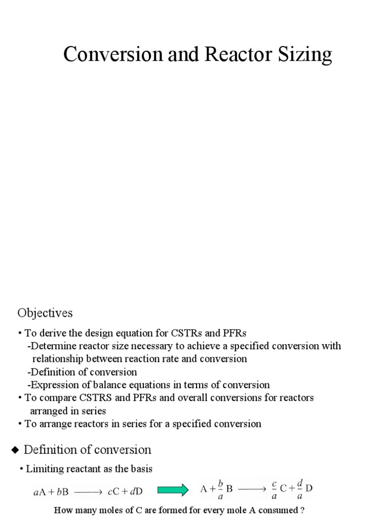 Conversion and Reactor Sizing | PDF | Chemical Reactor | Reaction Rate