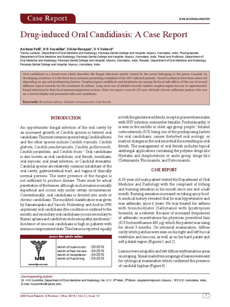 Drug Induced Oral Candidiasis A Case Report Pdf Candidiasis Immunology
