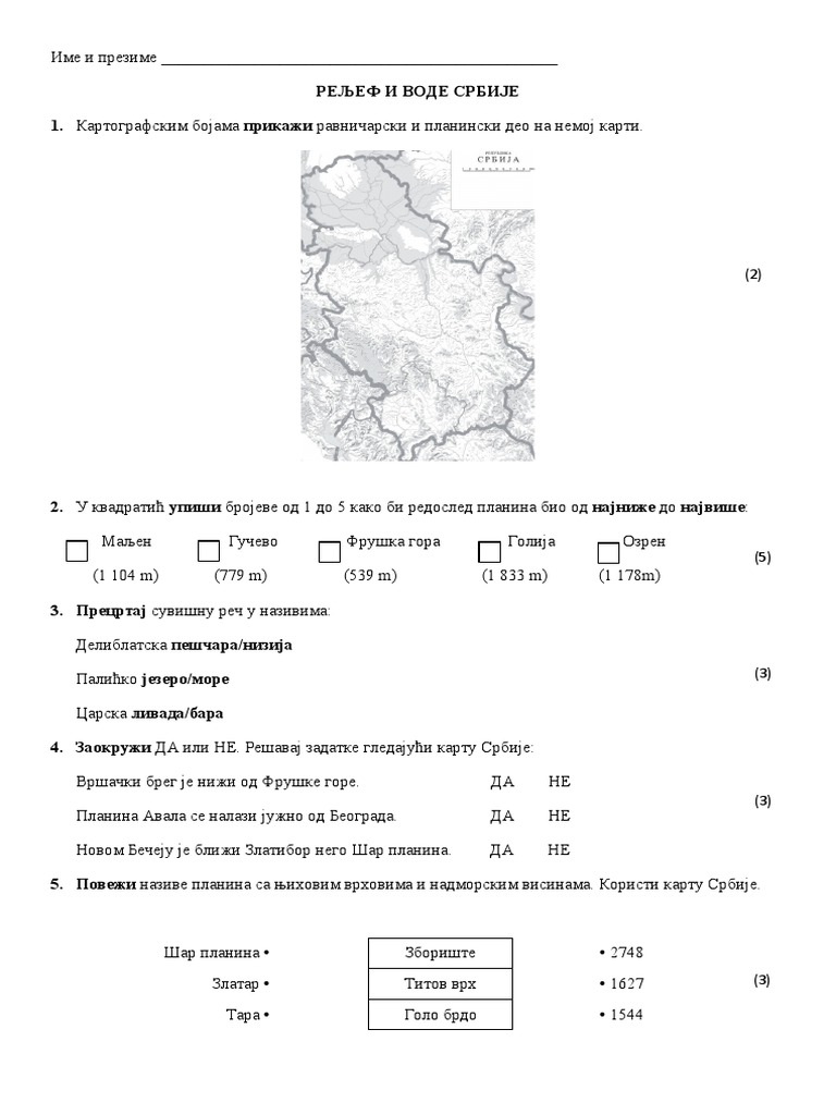 Reljef I Vode Provera1 | PDF