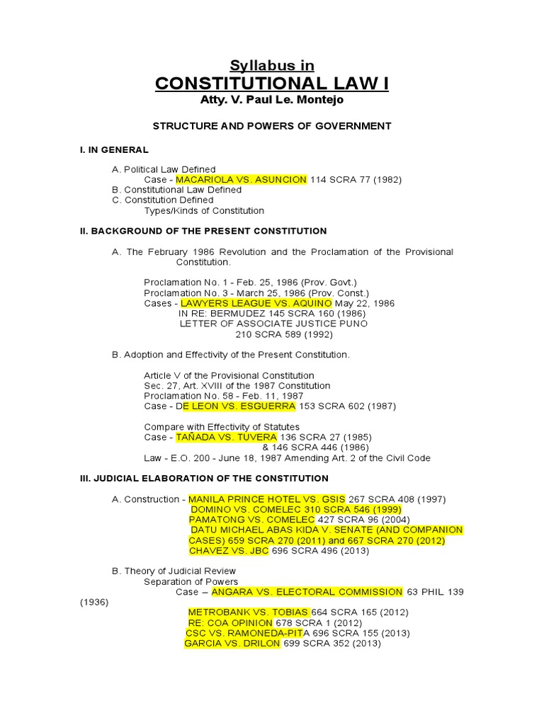 Constitutional Law Syllabus | PDF | Veto | Commission On Elections ...