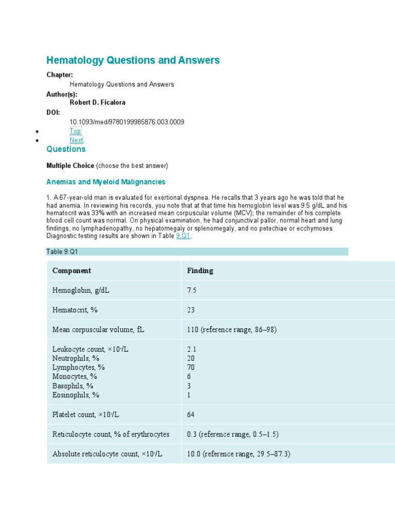 Oxford Mcqs | PDF | Anemia | Multiple Myeloma