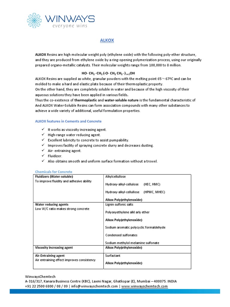 Alkox - Concrete Application | PDF | Solubility | Concrete