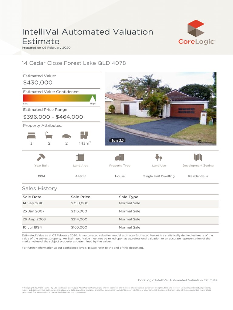 Intellival Automated Valuation Estimate: 14 Cedar Close Forest Lake QLD ...