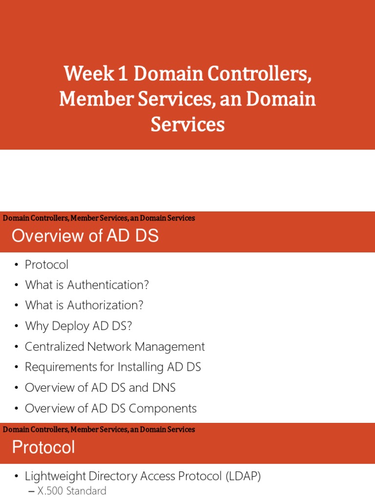 Lesson 3 Domain Controllers Member Services and Domain Services | PDF ...