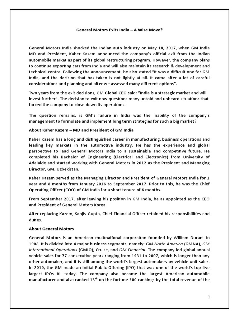 SM-Case Study On GM | PDF | General Motors | Motor Vehicle