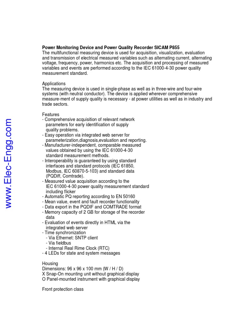 Sicam P855 Specs Pdf Pdf Alternating Current Computer Networking