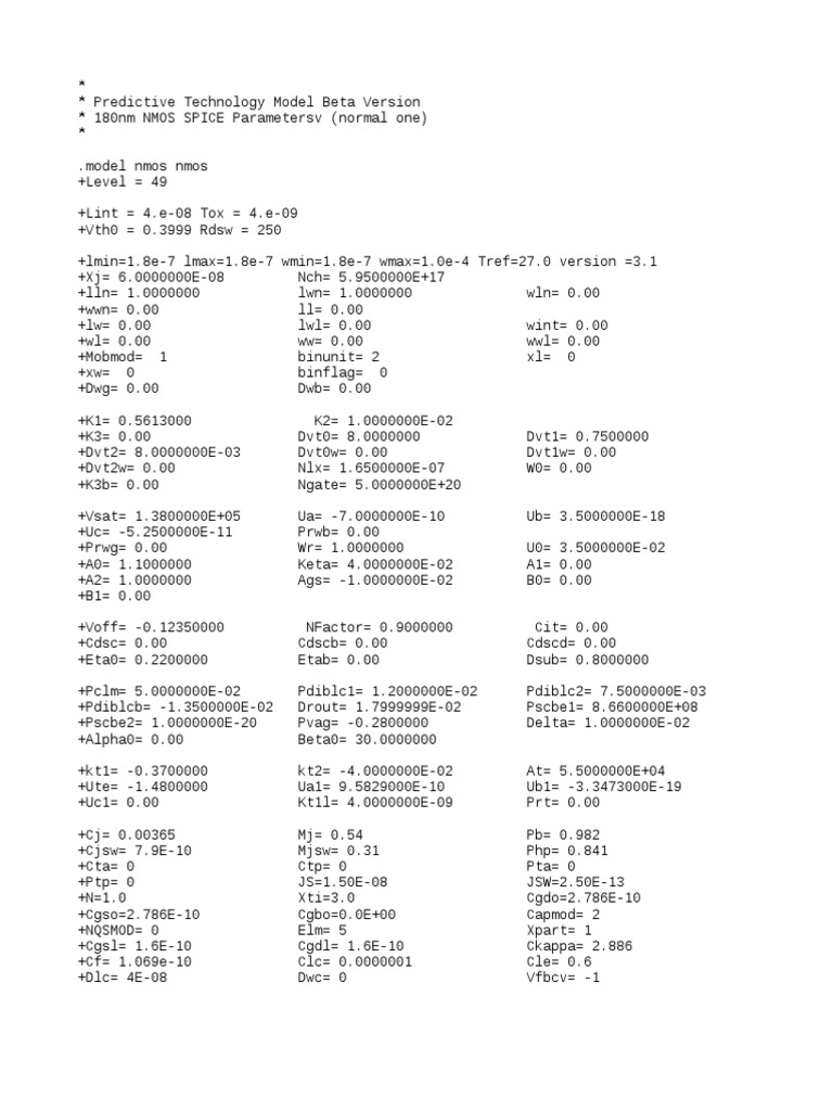 Bsim3 V3 Parameters Of Ams Micron Nmos And Pmos Transistors 45 Off