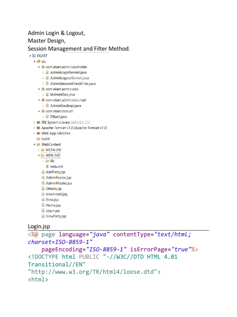 Admin Login & Logout, Master Design, Session Management and Filter ...