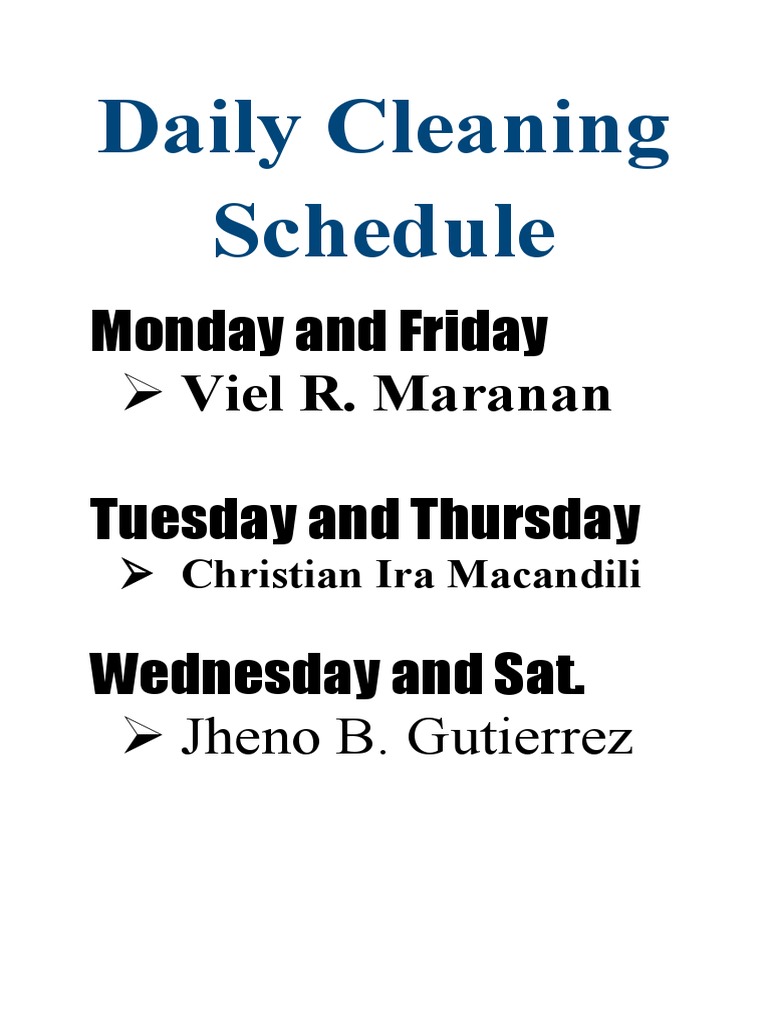Daily Cleaning Schedule | PDF