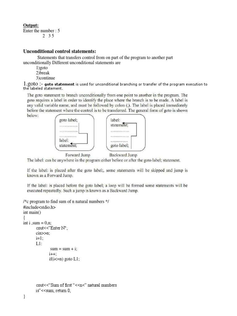 1 Goto Unconditional Control Statements Pdf Constructor Object Oriented Programming