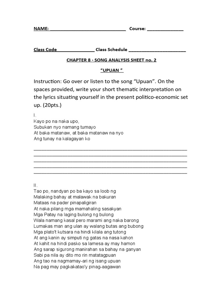 MODULE 8 - Song Analysis Sheet No. 2 | PDF