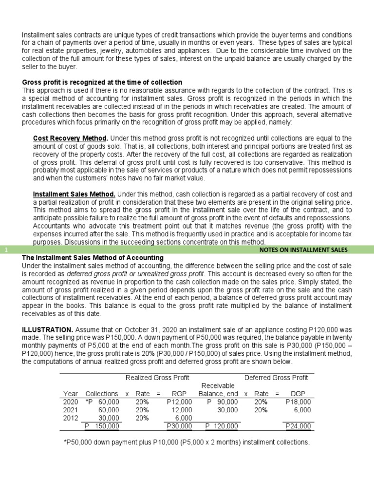 Accounting for Installment Sales: Recognizing Gross Profit Over Time ...