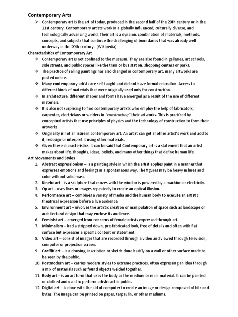 Characteristics of Contemporary Art | PDF | Contemporary Art | Paintings