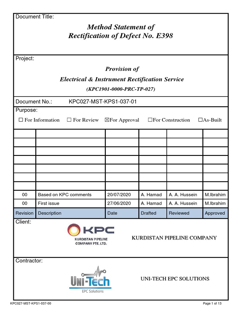 Method Statement of Rectification of Defect No. E398 | PDF | Electrical Wiring | Transformer