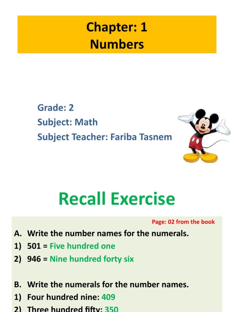 Numbers: Grade: 2 Subject: Math Subject Teacher: Fariba Tasnem | PDF