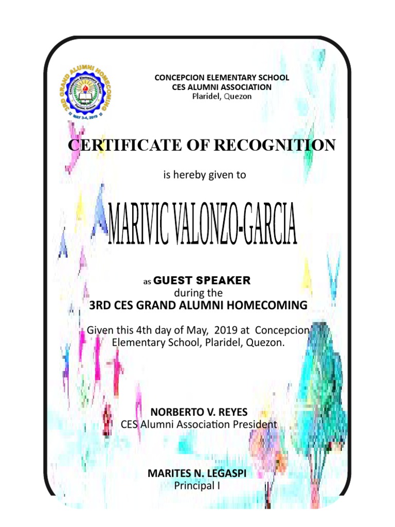 Certificate for Guest Speaker at Alumni Event | PDF
