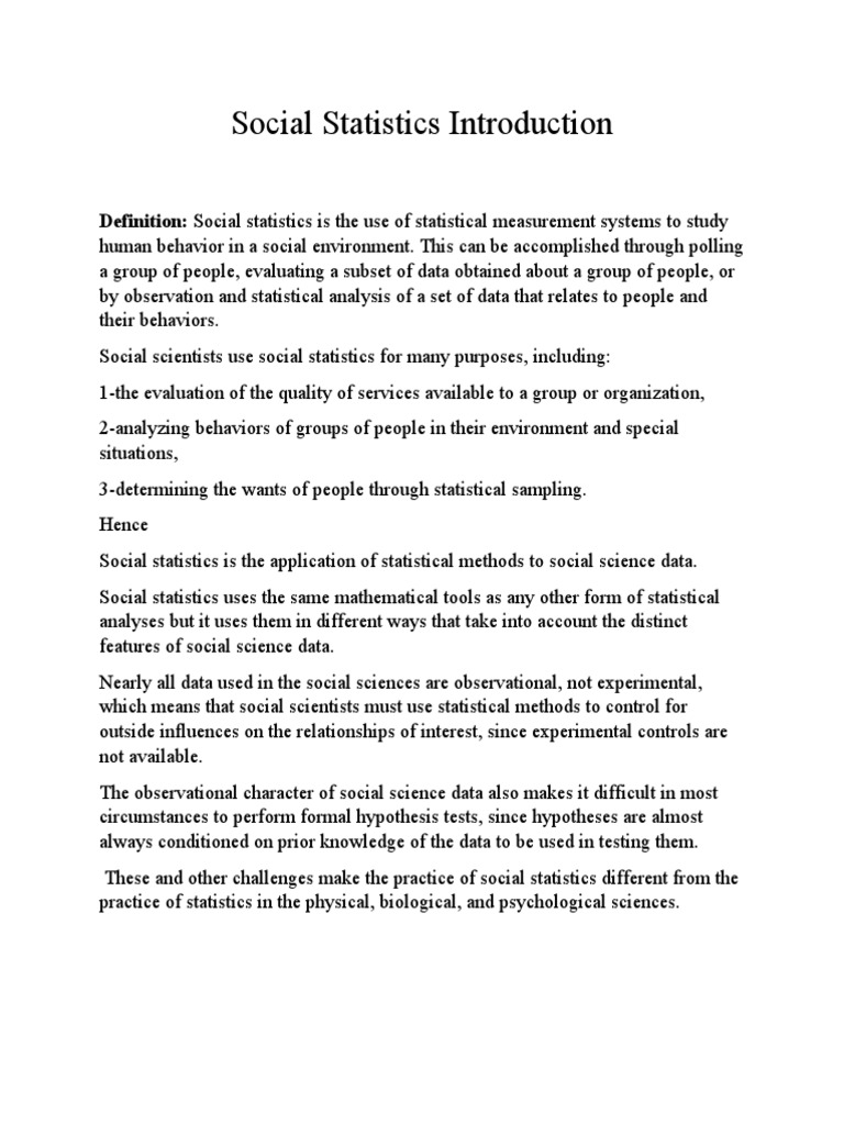 Social Statistics Introduction | PDF