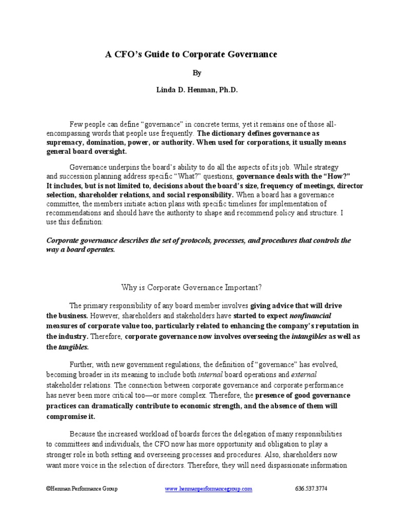 A CFO's Guide To Corporate Governance | PDF | Audit Committee | Chief ...