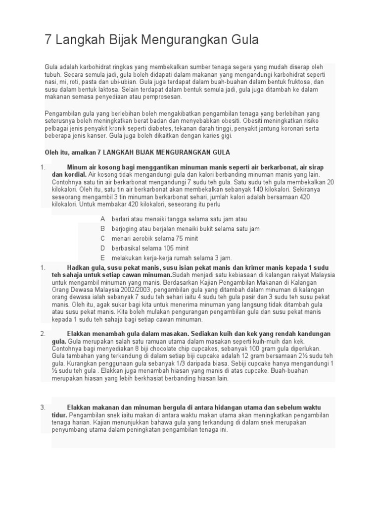 Langkah-Langkah Bijak Mengurangkan Gula | PDF