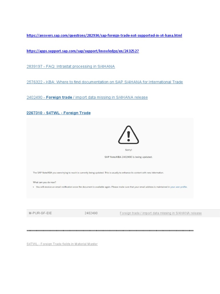 SAP S4HANA Foreign Trade Documentation | PDF