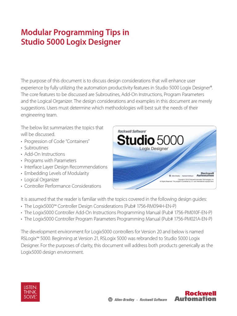 Studio 5000 Logix Designer Whitepaper PDF | PDF | Parameter (Computer Programming) | Subroutine