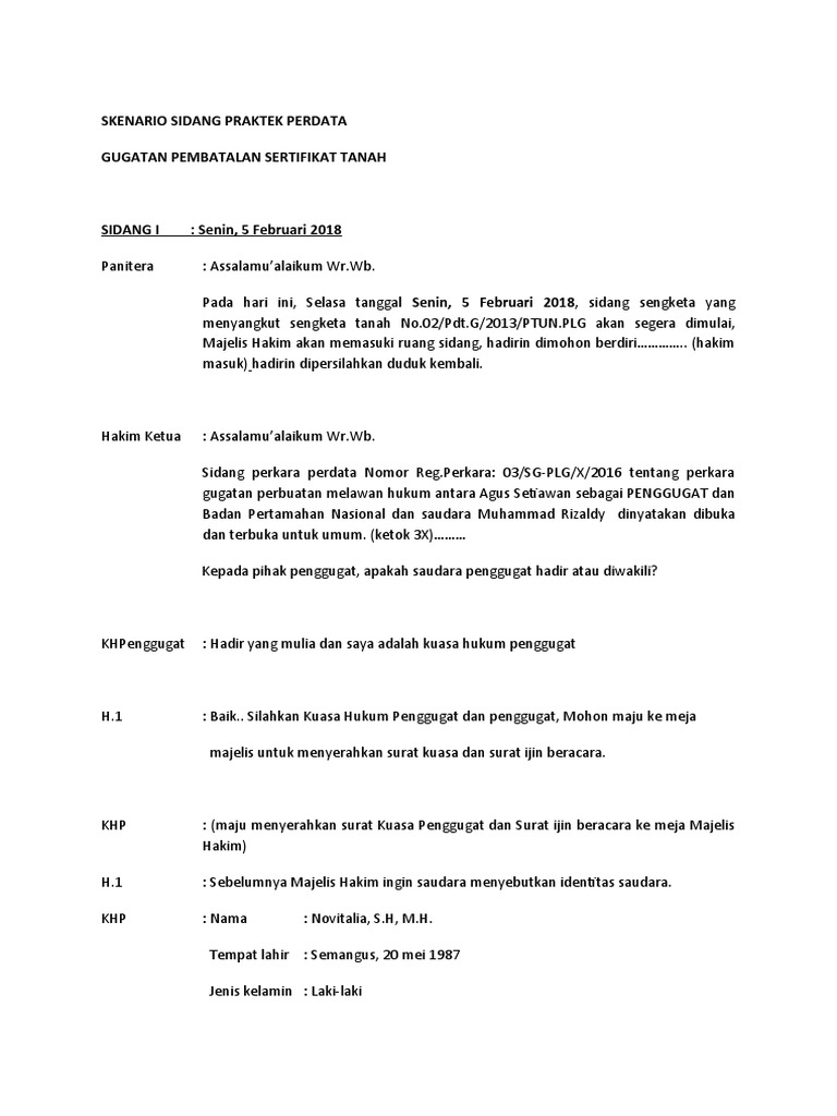 Skenario Sidang Praktek Perdata 2 | PDF