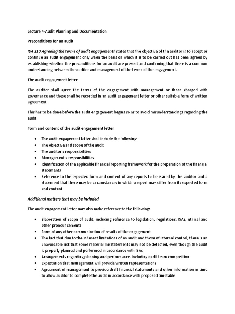 Lecture 4-Audit Planning and Documentation | PDF | Internal Control | Audit