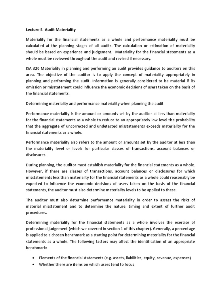 Lecture 5-Audit Materiality | PDF | Financial Audit | Audit