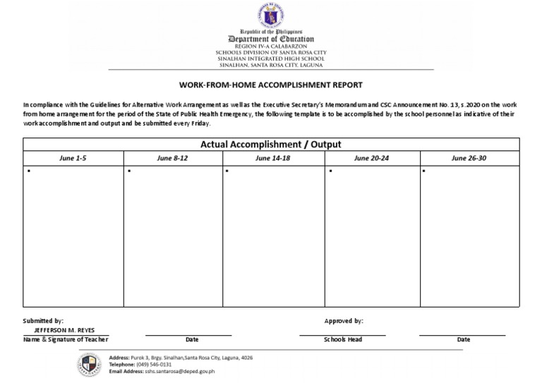 Actual Accomplishment / Output: Work-From-Home Accomplishment Report | PDF