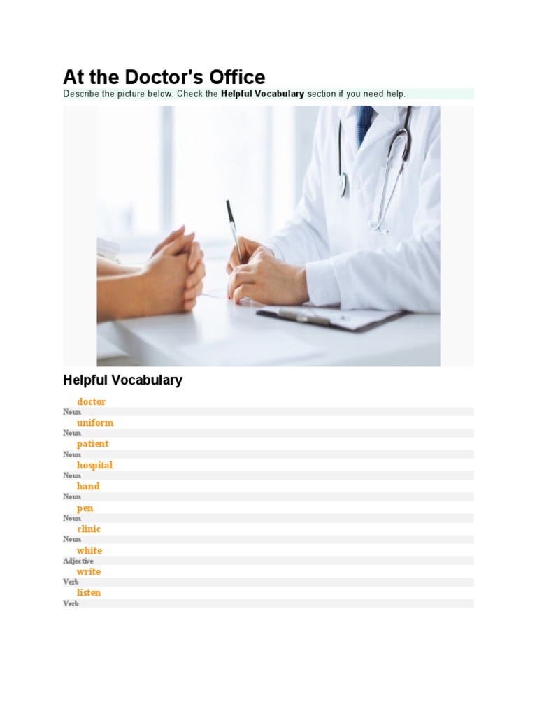 At The Doctor's Office: Helpful Vocabulary | PDF