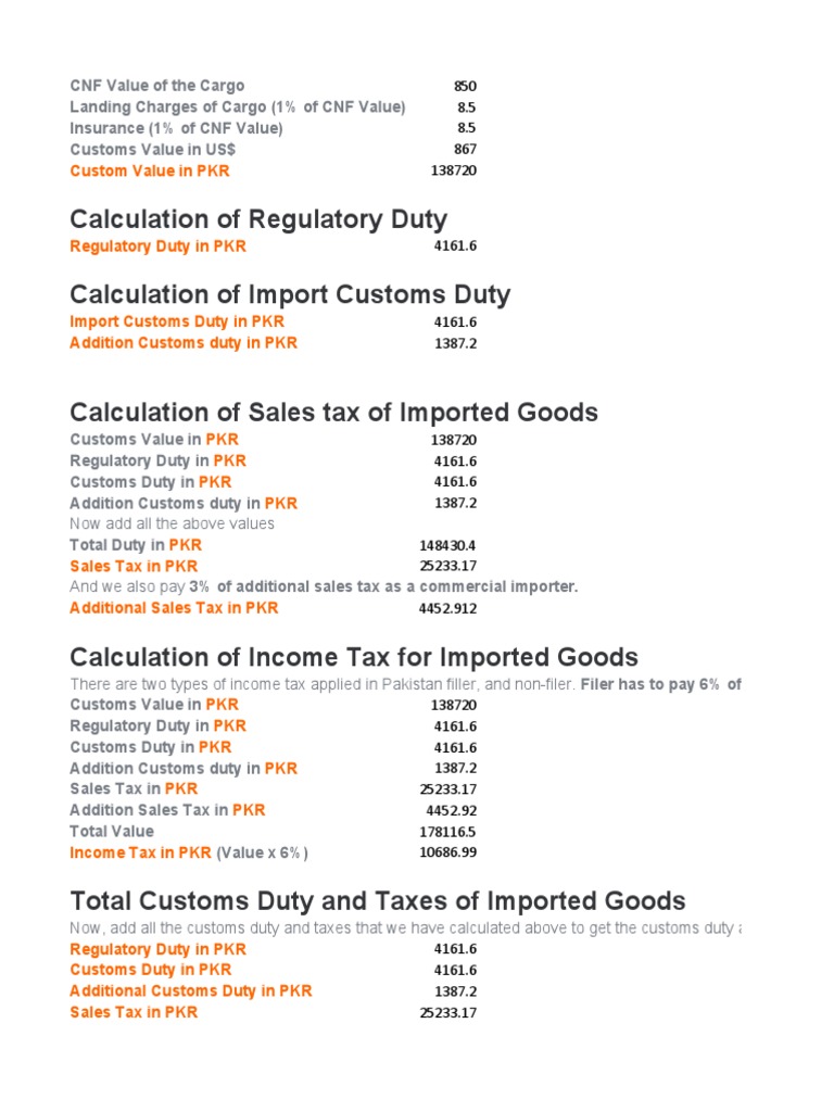 Pakistan Import Duty and Tax Calculator | PDF | Customs | Services ...